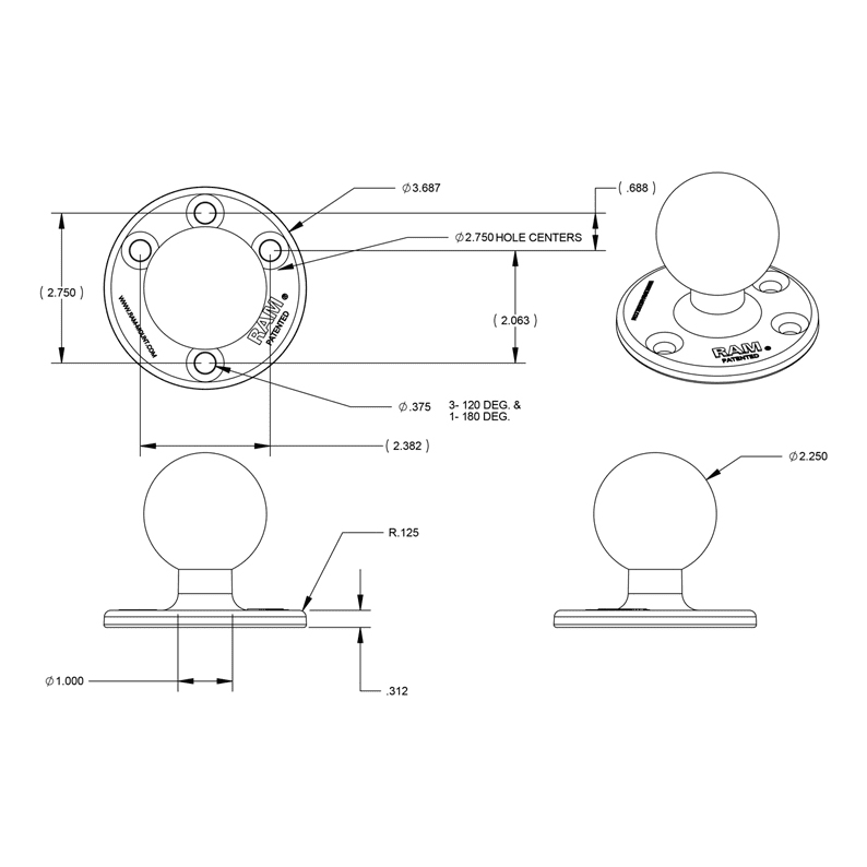 RAM® Mounts D-Size Drill-Down Base with AMPS Pattern | Cabela's Canada