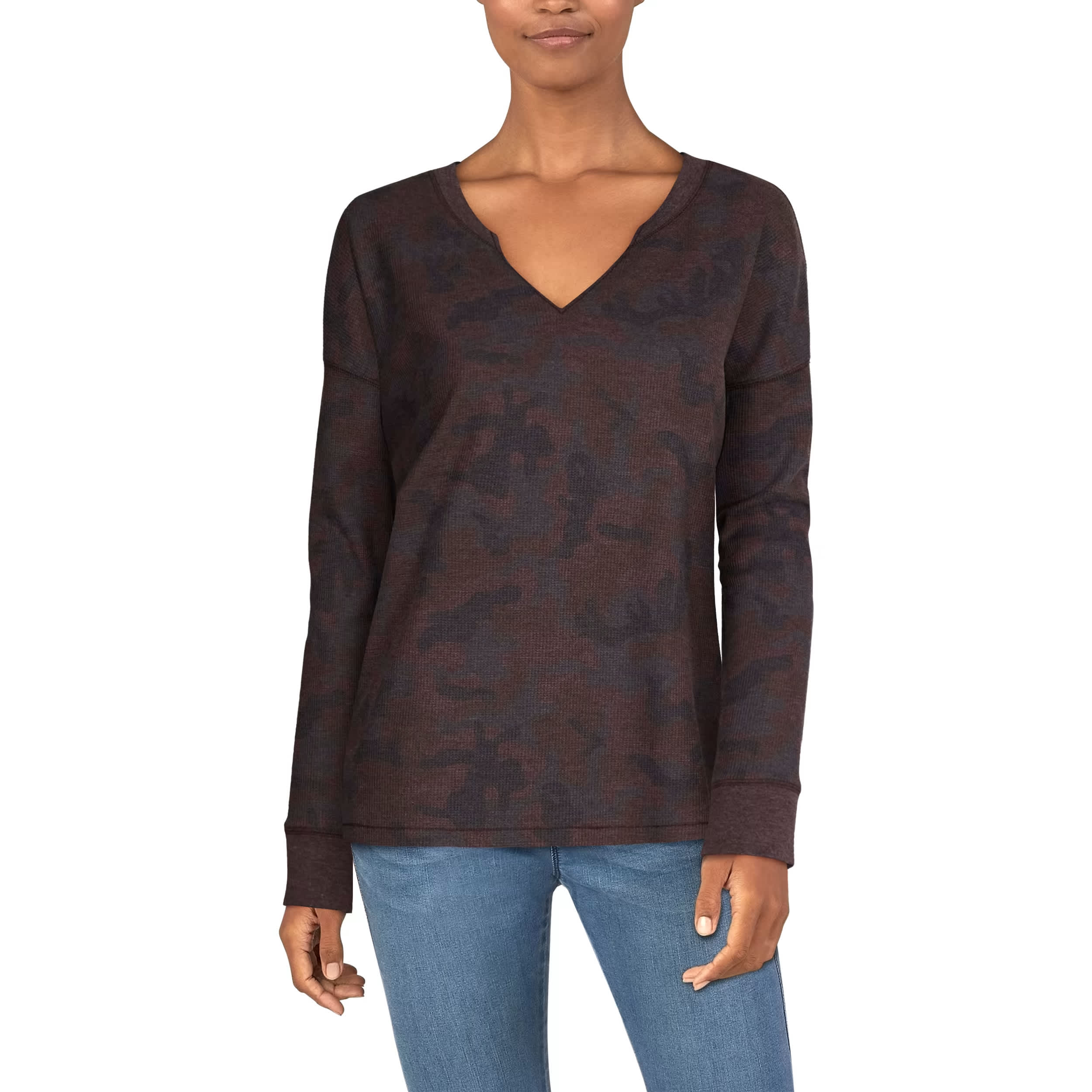 Natural Reflections® Women’s Hillside Notch-Neck Long-Sleeve Waffle ...