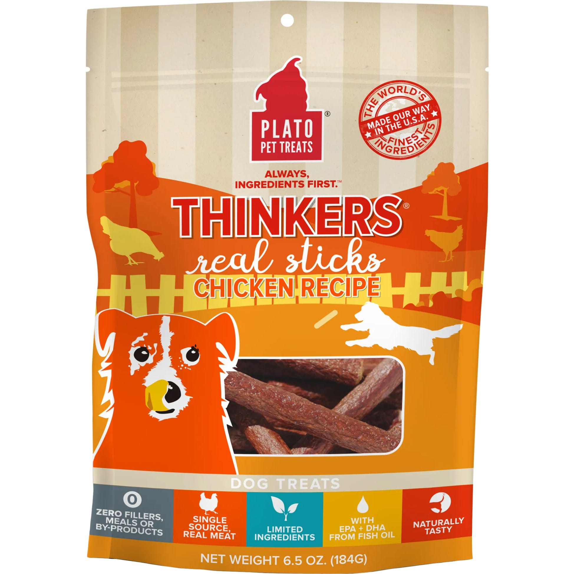 Plato Pet Treats Thinkers Chicken Meat Stick Dog Treats – 10 oz ...