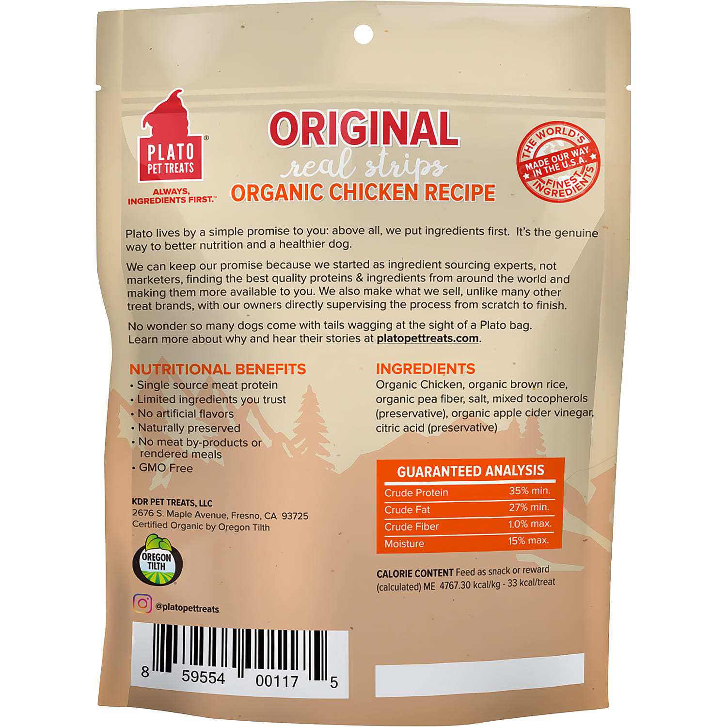 Plato Pet Treats Real Strips Organic Chicken Meat Bar Dog Treats – 6 oz ...